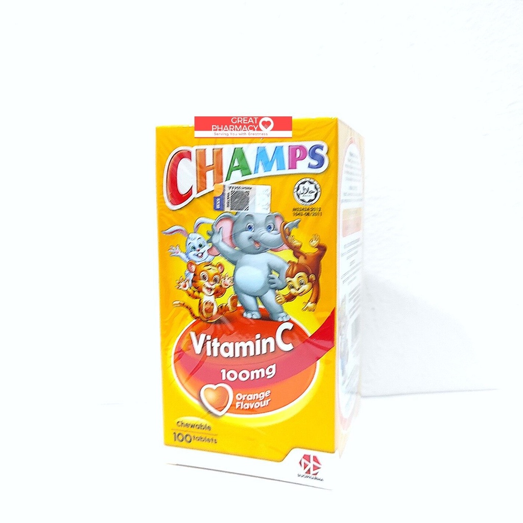 CHAMPS Vitamin C 100mg Chewable Orange flavour 100s (Exp: year 2024 ...