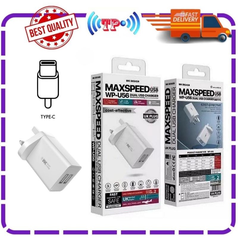 WK Design WP-U56 Dual Usb Port Adapter Charger with Type-c Cable ...