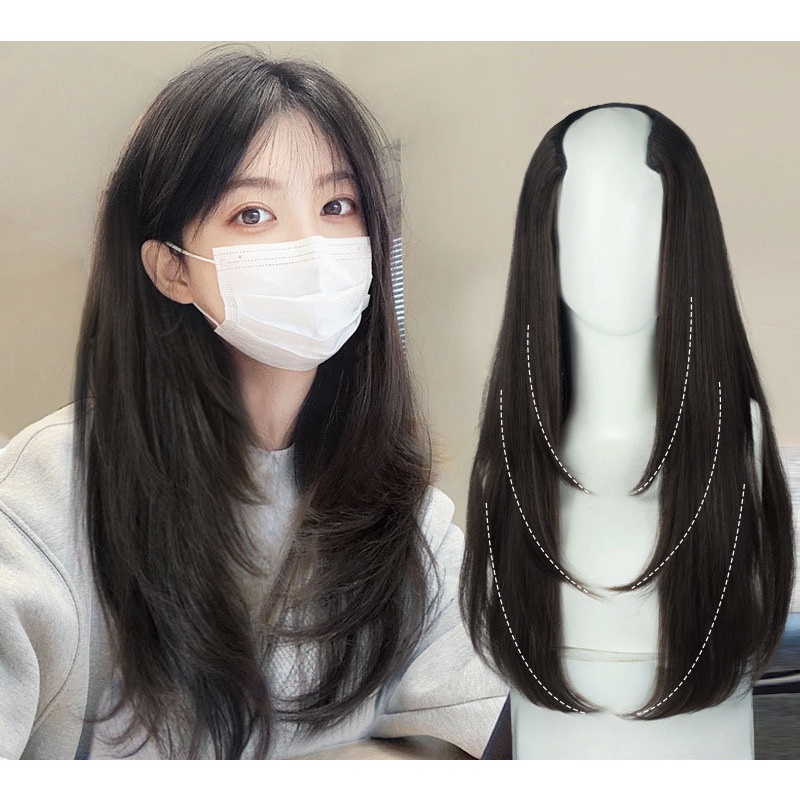 Wig Women's U-Shaped Inner Buckle Layered Hot Long Curly Hair One-Piece ...