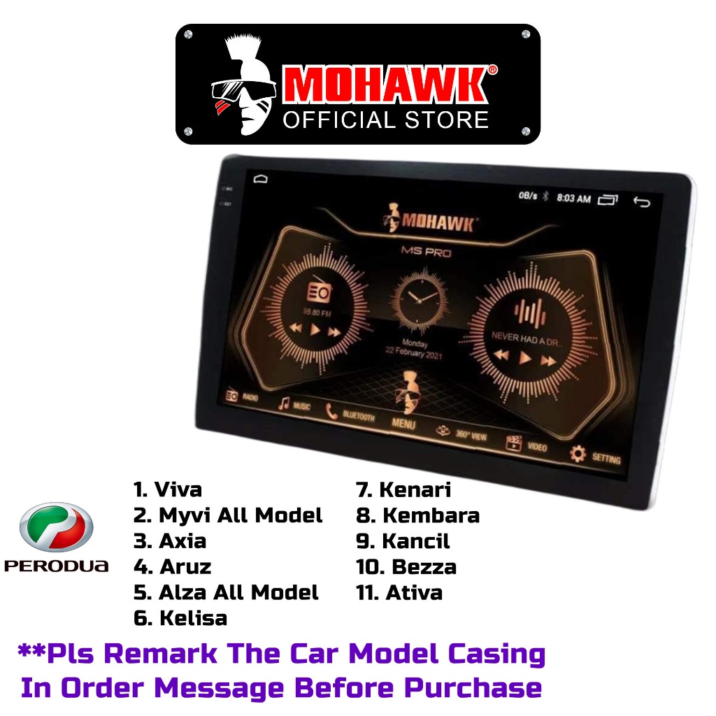 Mohawk MS PRO Series 2K Resolution 6+128GB QLED Car Android Player Plug ...