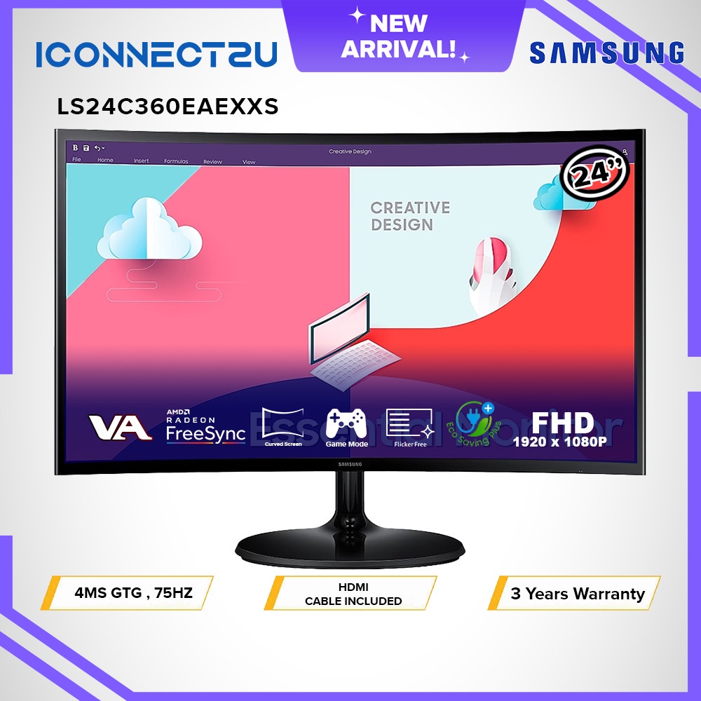 Samsung 24" LS24C360EAEXXS 75HZ 4MS FHD FreeSync Eye Care Essential ...
