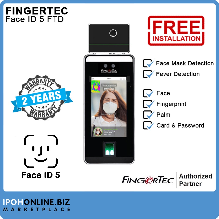 FingerTec Face ID5 FTD Face/Palm/FingerPrint Automated Body Temperature ...