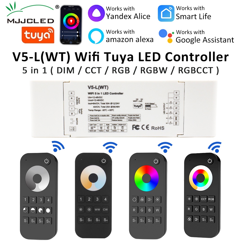 Tuya Wifi LED Controller RGBCCT RGBW RGB CCT 12V 24V 36V 48V Single ...