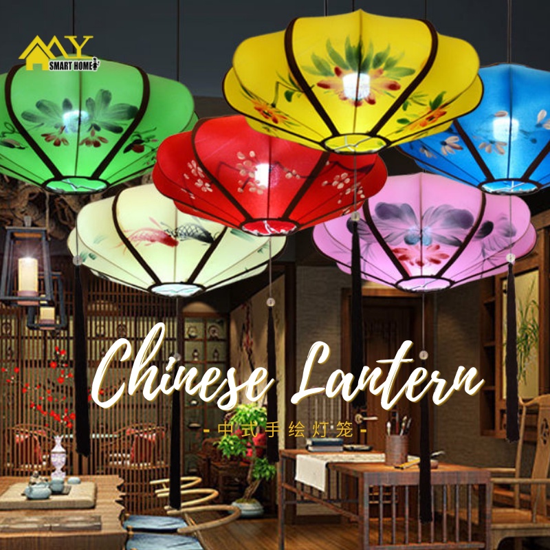 手绘中式灯笼/吊灯 Hand Painted Chinese Lantern Tanglung With Light Hanging Lamp ...