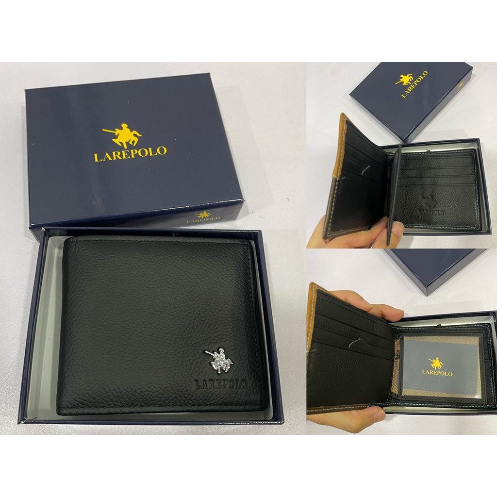 Larepolo Men's Leather wallet Dompet Lelaki Dompet Kulit Leather Black ...