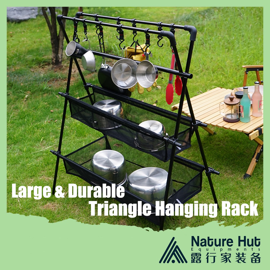 Triple Rods Triangle Hanging Rack Camping Hanger Shelf Storage Outdoor ...