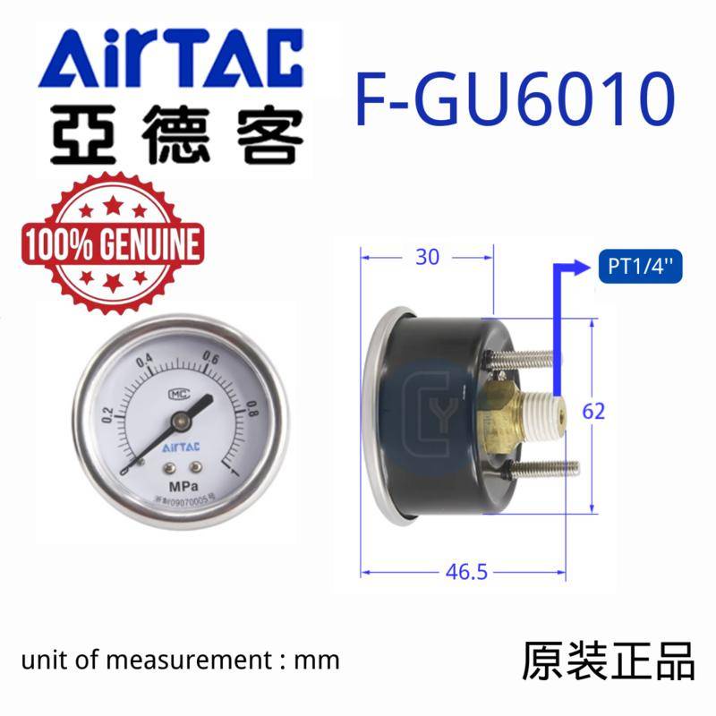 AirTAC GS/GF/GU Series Pressure Gauge OD30/40/50/60MM Standard Mount/Flange Mount/Pannel Mount ...