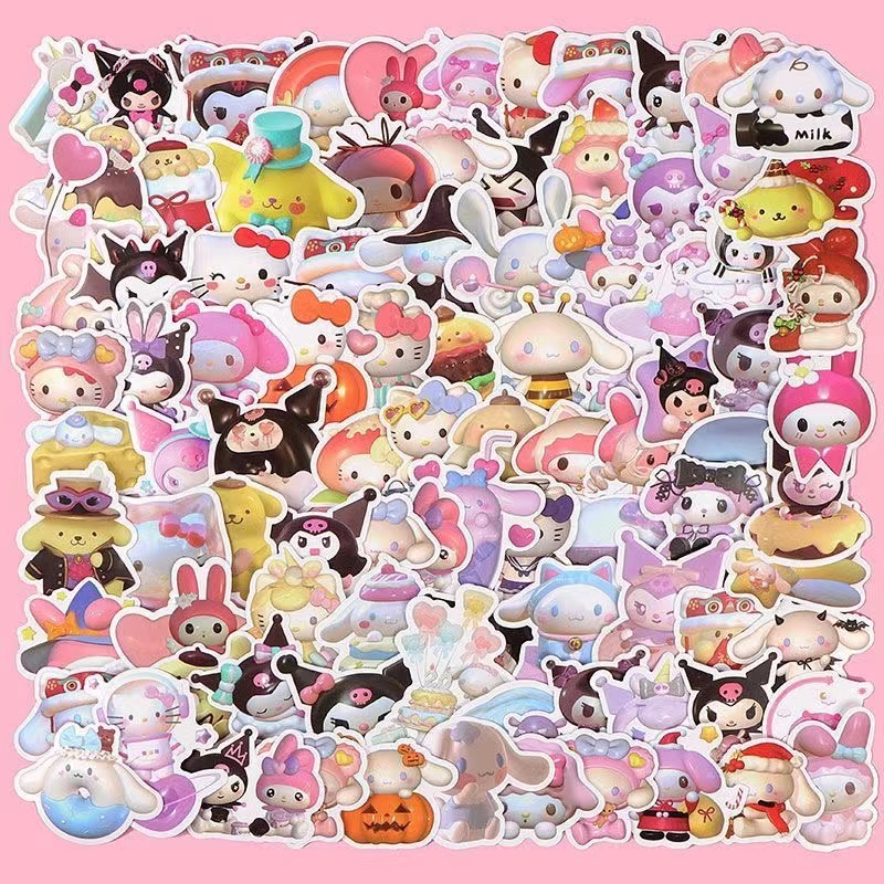 【50\100pcs 】3D Sanrio Stickers Cute Cartoon Waterproof Sticker ...