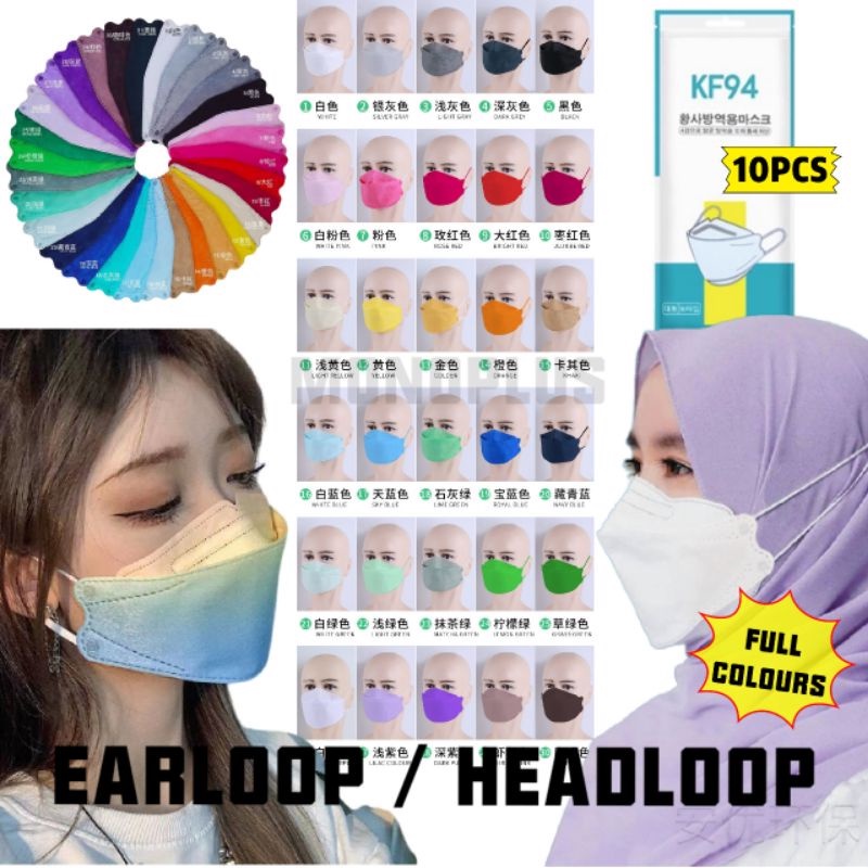 Ready Stock 10 pcs Hijab Headloop / Earloop KF94 3D Fish Mouth Face ...