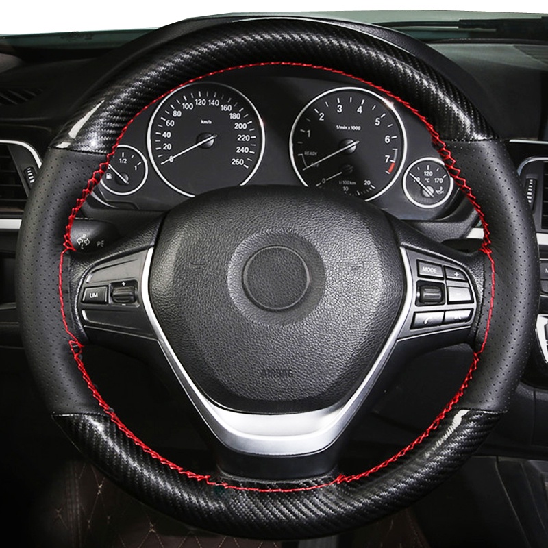 Crystal Carbon Fiber Microfiber Car Steering Wheel Cover Hand stitched ...