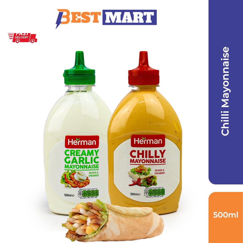 Herman Creamy Garlic Mayonnaise / Chili Mayonnaise (500ml) | Shopee ...