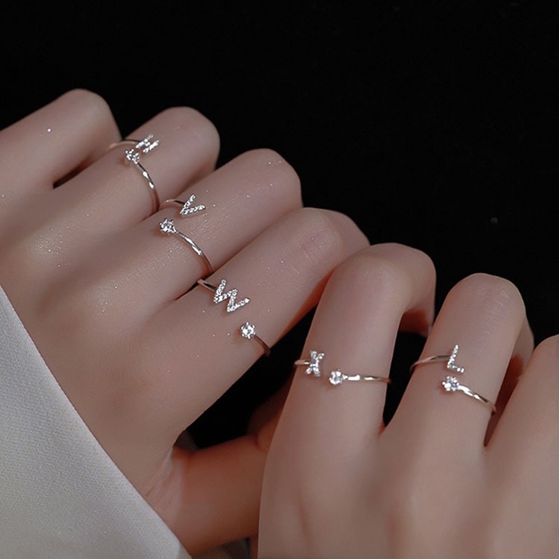 Letter Ring New Style Creative Adjustable Female Ring Micro Diamond ...