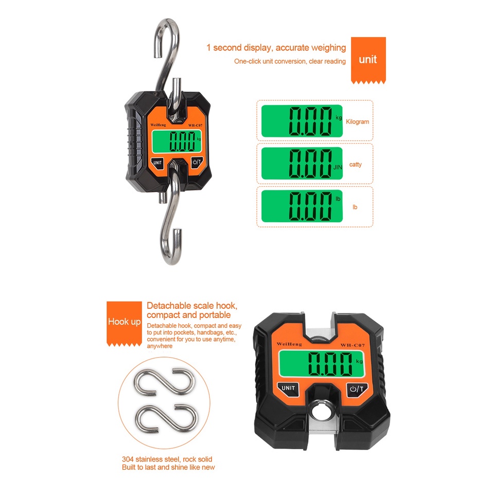 Electronic Hanging Scales 100kg 50g Digital Stainless Steel Hook ...