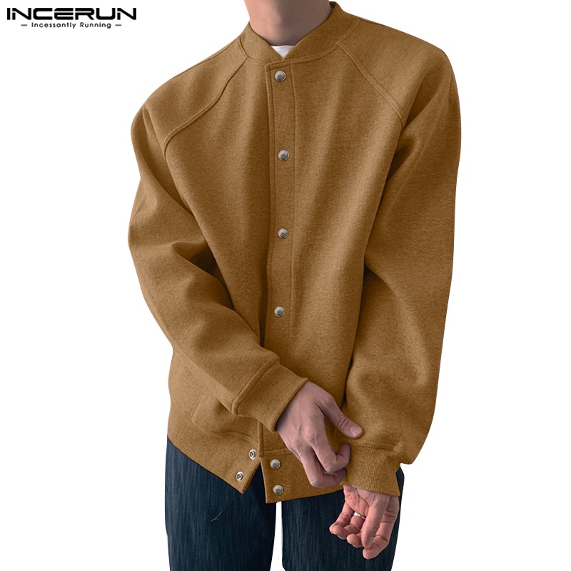 INCERUN Men's simple raglan sleeve solid color long-sleeved jacket ...