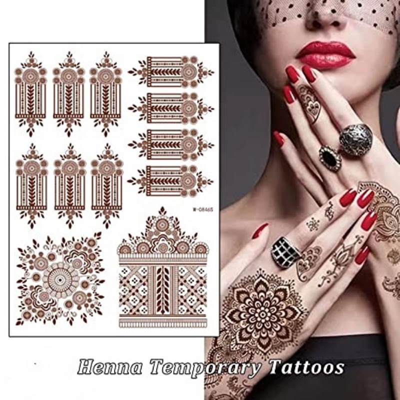 Brown Red Bridal Henna Temporary Tattoo Sticker Lace Flower Mandala ...