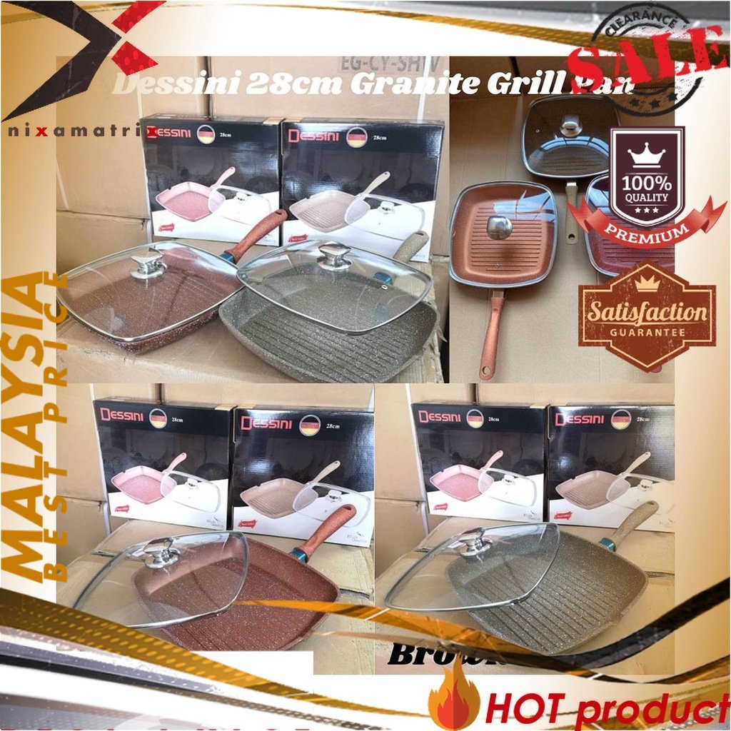 🔥HOT SALES🔥 Dessini 28cm Granite Grill Pan With Glass Lid/ Stone Casserole Set (Kuali Batu ...