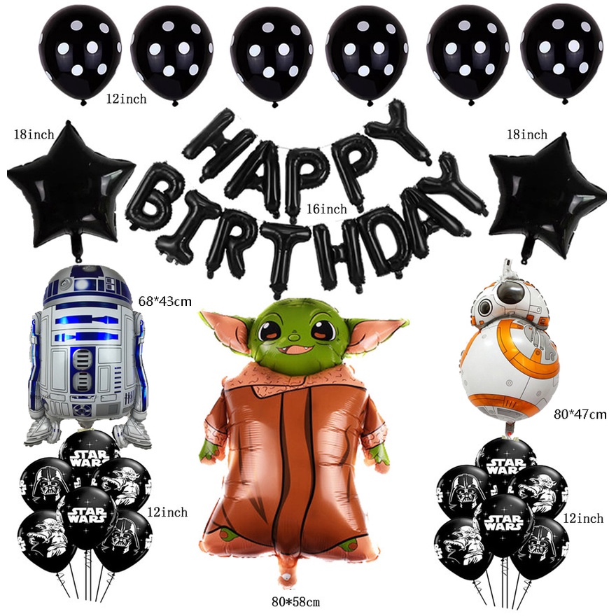 Star Wars Theme BB8 & R2D2 Robot Foil Balloon 12pcs Latex Balloons set ...