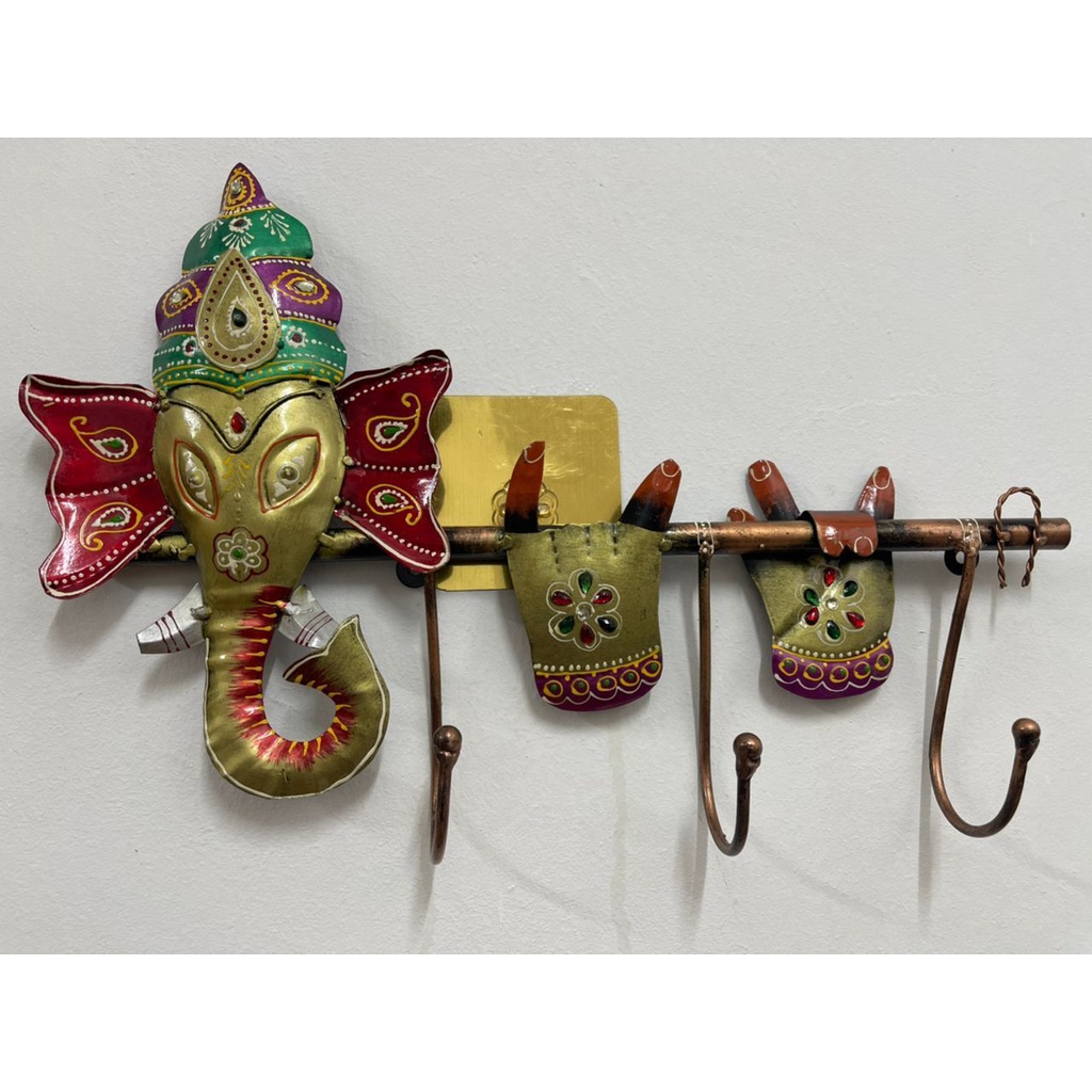 (RN80) Handpainted- Wrought iron Vinayagar/ Ganesh Key holder with 3 ...