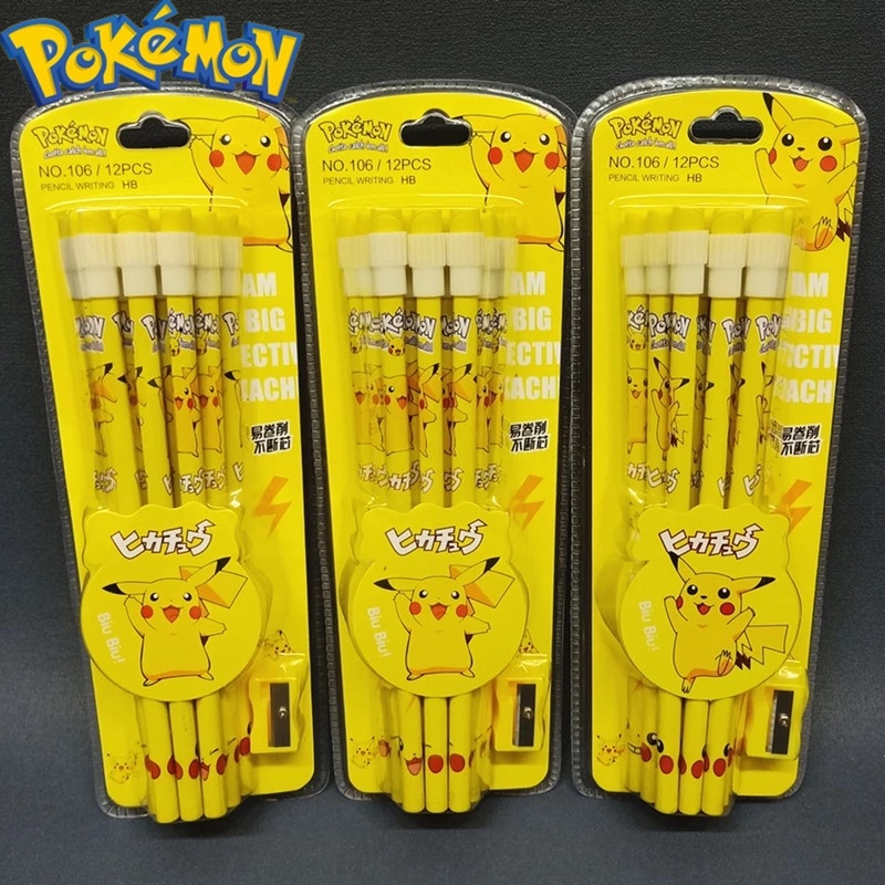 12Pcs Pokemon Pikachu Anime Figure Cartoon HB Pencil Pokemon Kids ...
