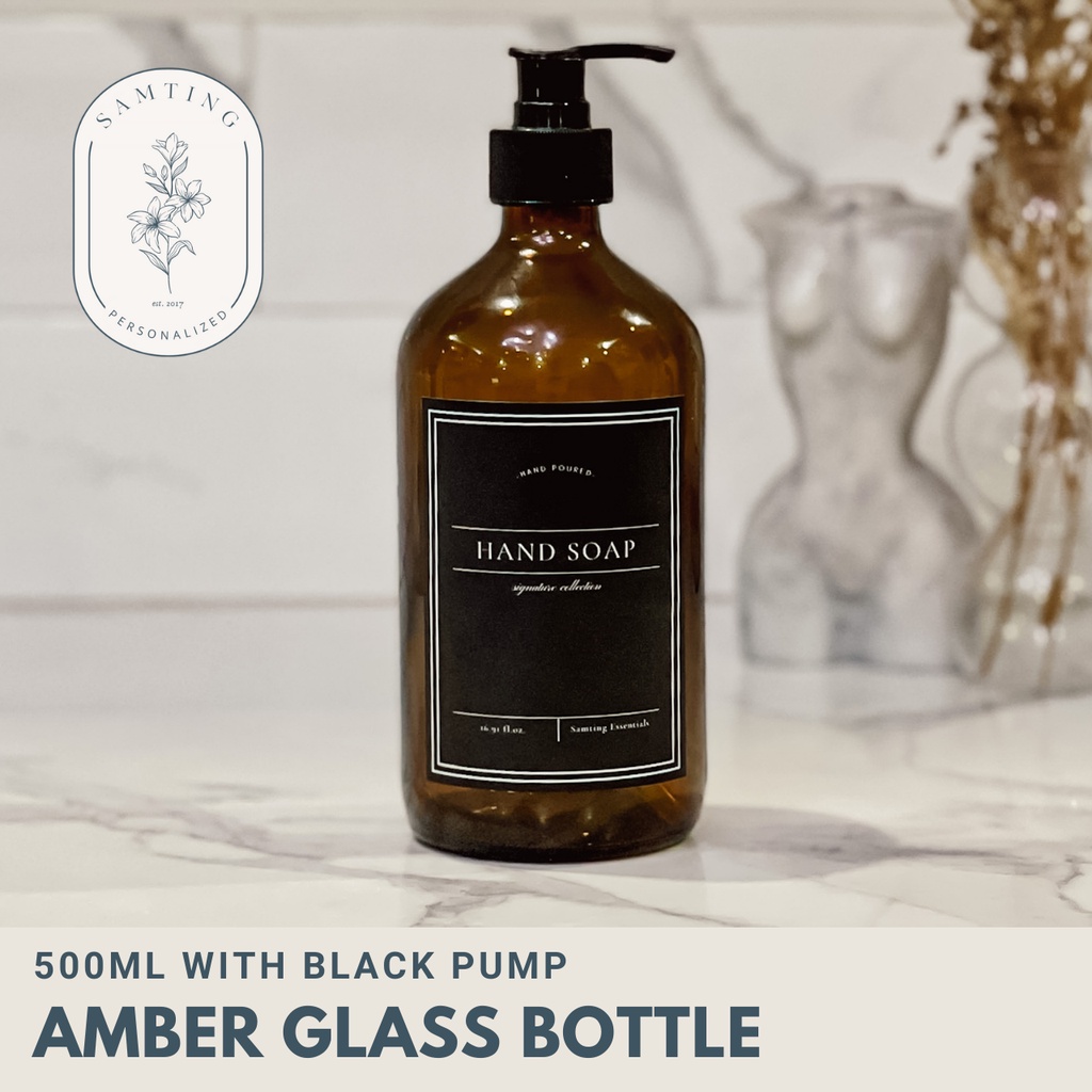 Amber Glass Bottle with pump / with Sticker Label | Shopee Malaysia