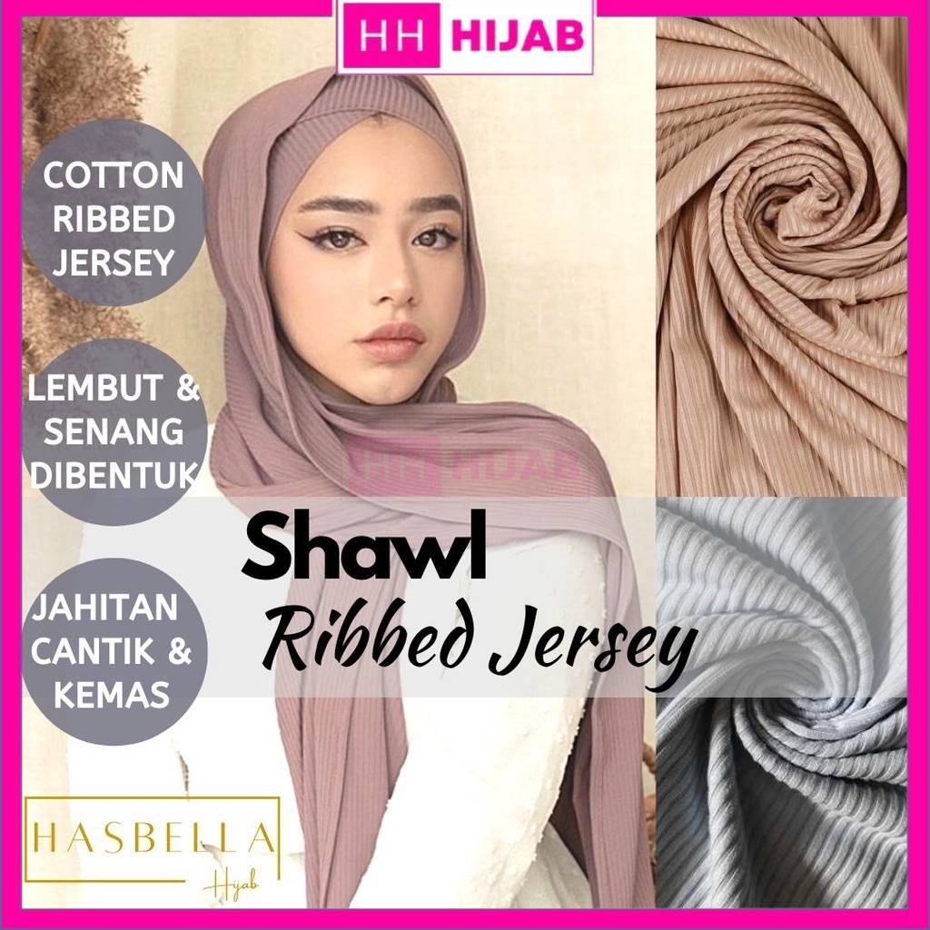 (Ironless) Cotton Shawl Jersey Ribbed Cotton Shawl Malas / Plain Tudung ...