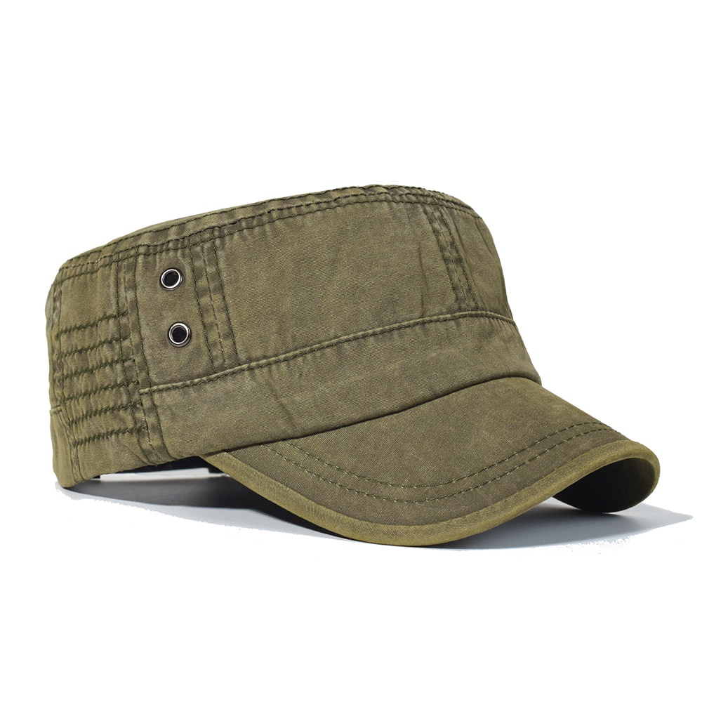 Washed Cotton Cap Men's Cadet Cap Unique Design Retro Flat Top Hat ...
