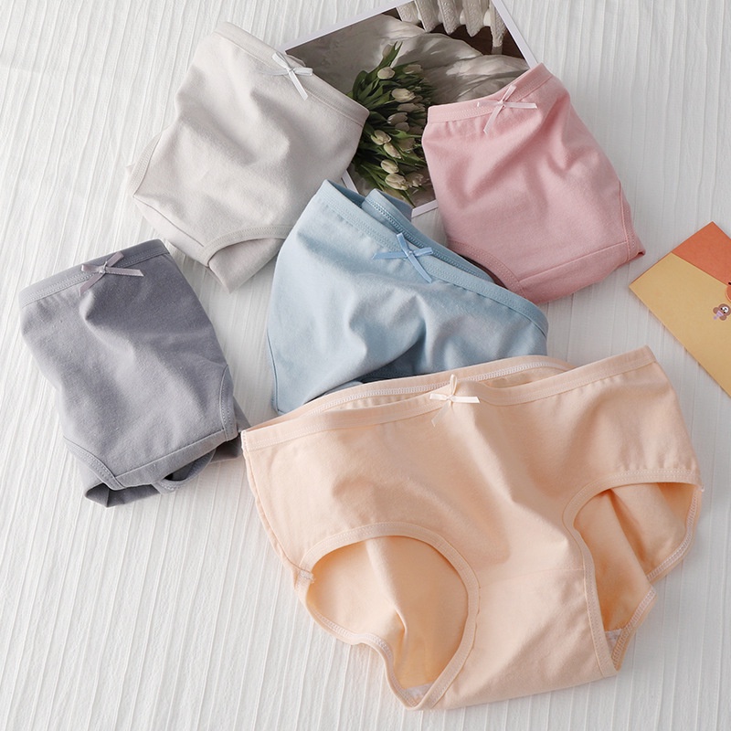 Mid-raist pure cotton color underwear Women's briefs Slim fit ...