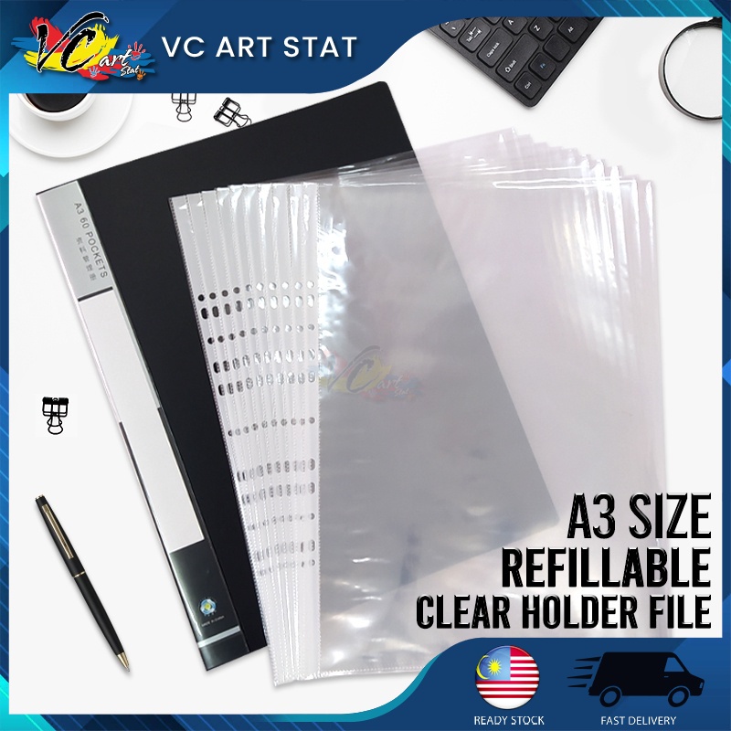 VC Art A3 Clear Holder File Refillable Strong Hold High Thickness ...