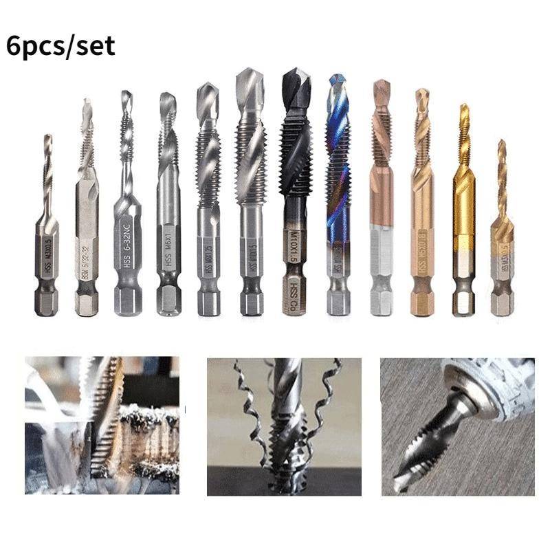 6pcs M3-M10 Screw Tap Drill Bits Hss 4341 6542 Taps Countersink Deburr ...