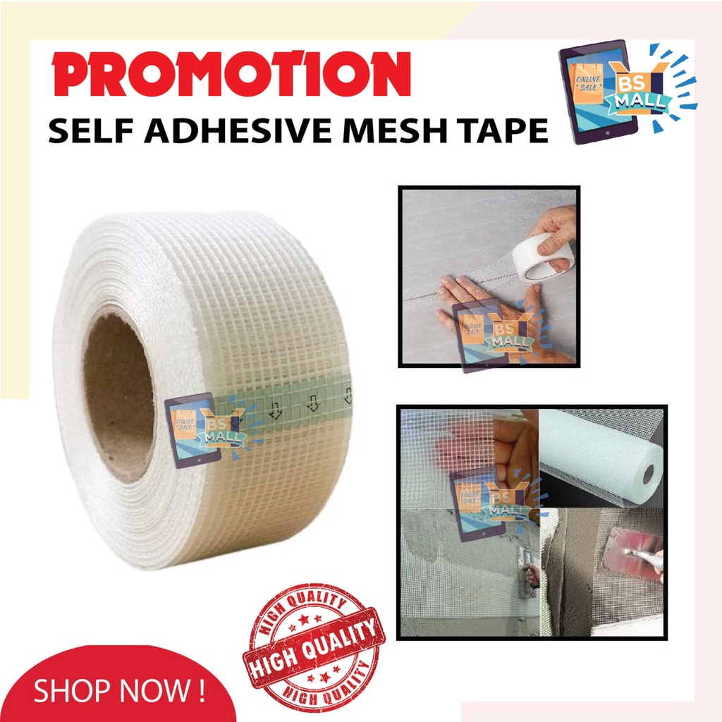 BS MALL 2" x 50 Meter Fiberglass Mesh Tape Self Adhesive Tape Partition ...