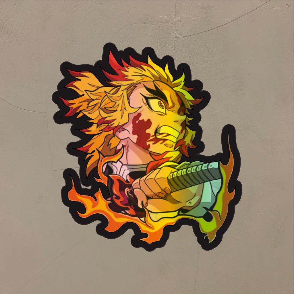 Anime Hologram Sticker Kyojuro Rengoku Sticker Case Hp And Laptop 7cm ...