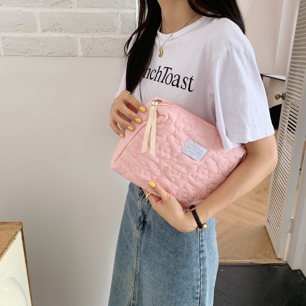Candy Color Cosmetic Bag ins Style Quilted Soft Wash Storage Clutch ...