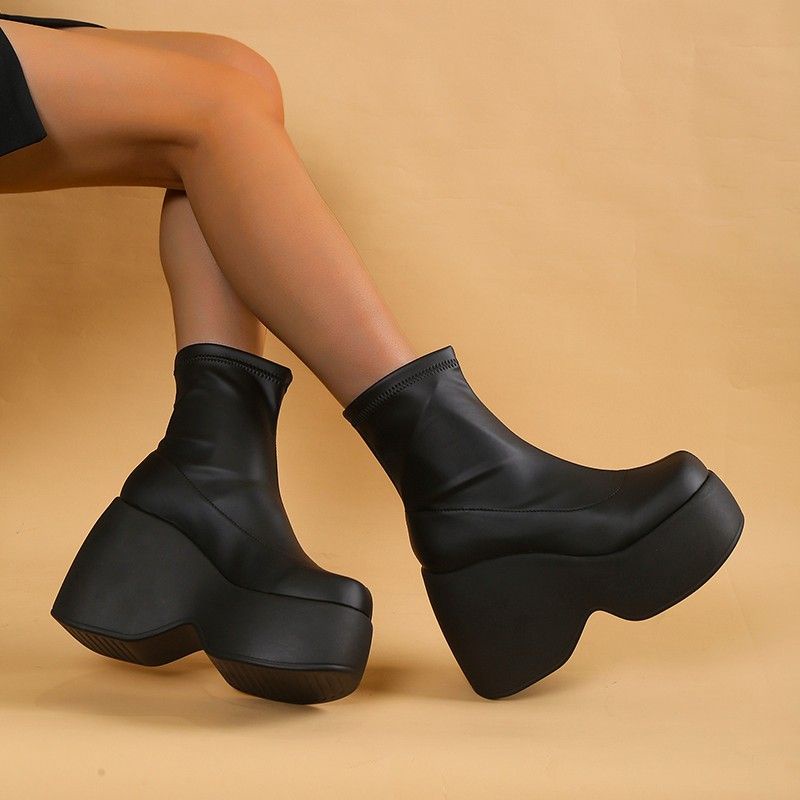 Thin Stretchy Boots Hot Girl Functional Y2k Sexy Leg Cover Super Thick Soled Wedge Heel High 