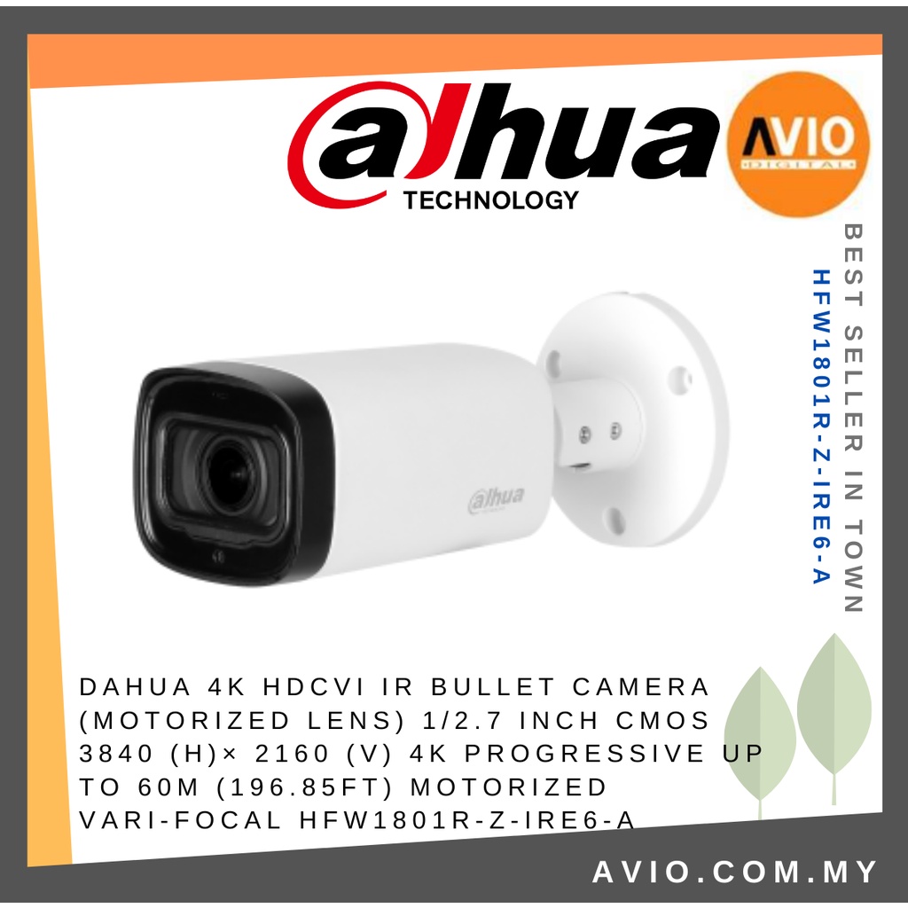 Dahua 4K 8MP 8 Megapixel Motorized Varifocal IP67 Analog Bullet CCTV Camera 60m IR HFW1801R-Z ...