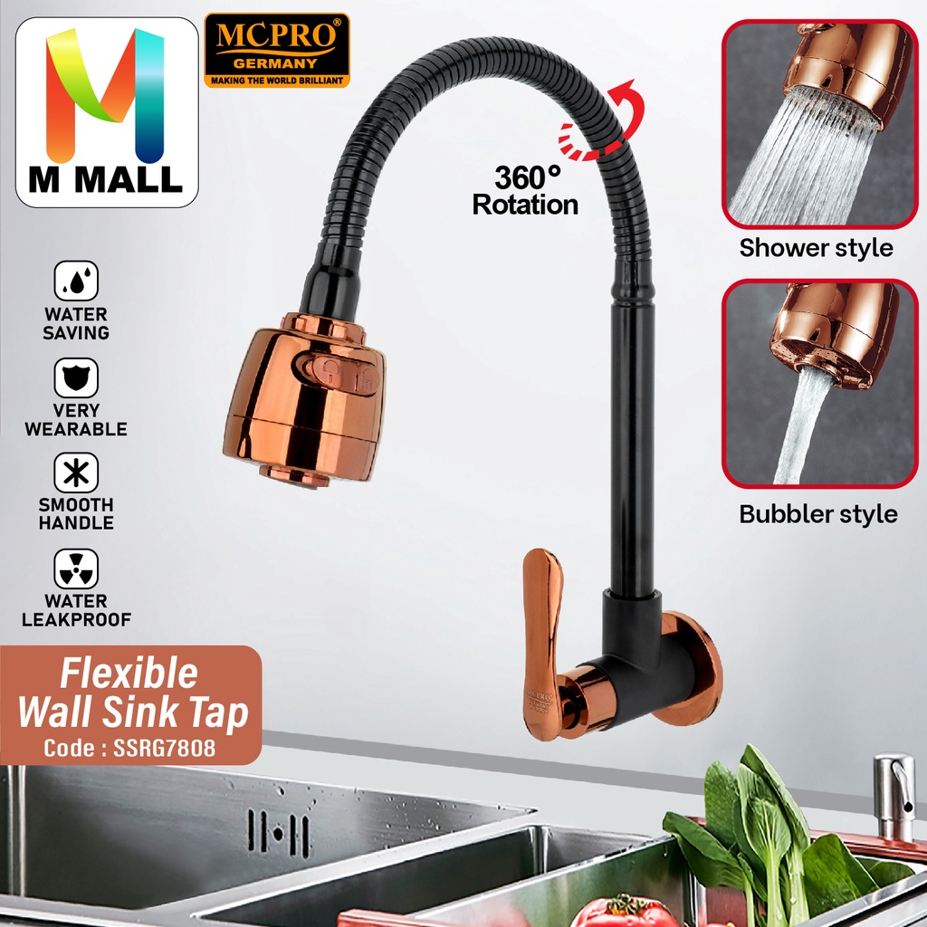 MCPRO Kitchen Faucet Rose Gold and Black Coated on FLEXIBLE WALL SINK ...