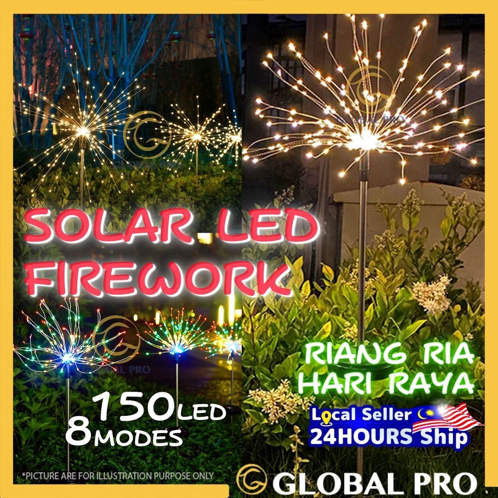 150 LED 8 MODES Light Waterproof Solar Firework Lampu Raya Solar Lampu ...