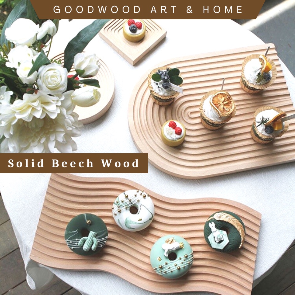Nordic Wave Tray Wooden Tray Makanan Home Decor Dessert Tray Bread Tray ...