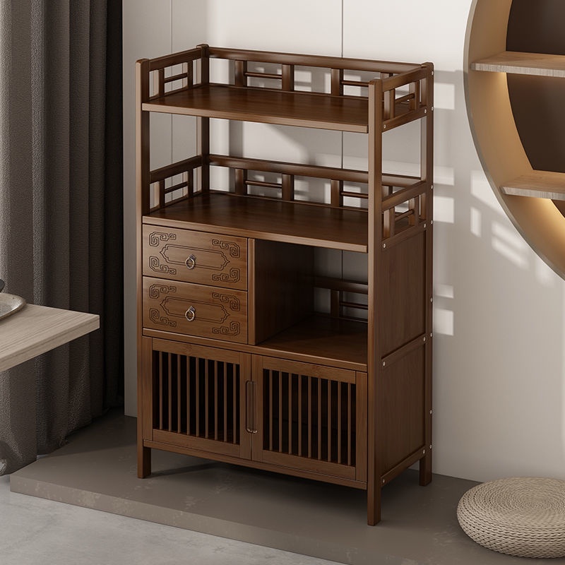 Tea Cabinet Rack Solid Wood Multi-Layer Tea Cabinet Tea Set Storage ...