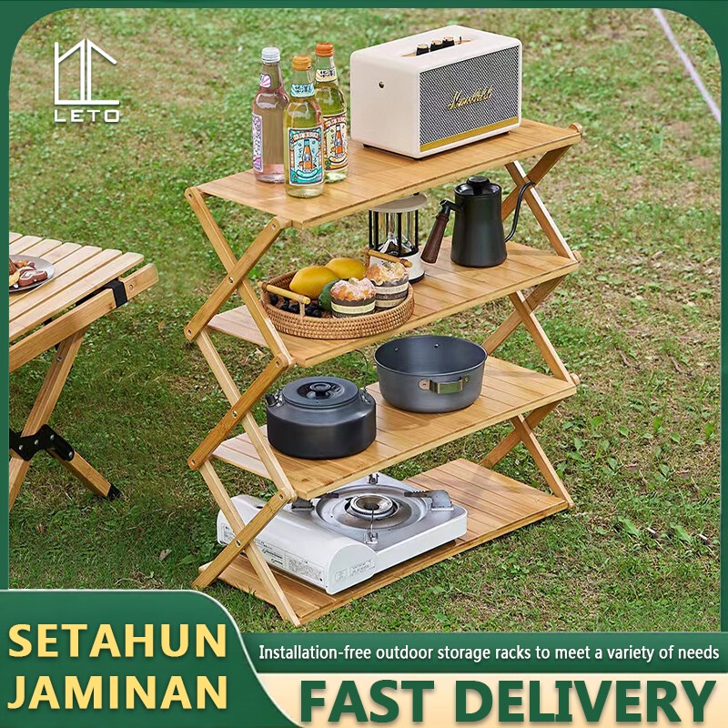 Outdoor Camping Multilayer Foldable Wood Shelf Portable Picnic Cookware ...