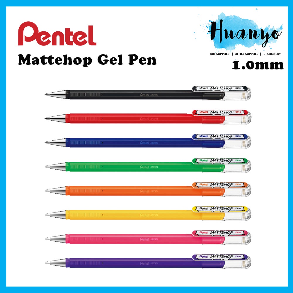 Pentel MATTEHOP Colour Gel Roller Pen 1.0mm K110 (Violet / Pink / Yellow / Orange / Green / Red ...