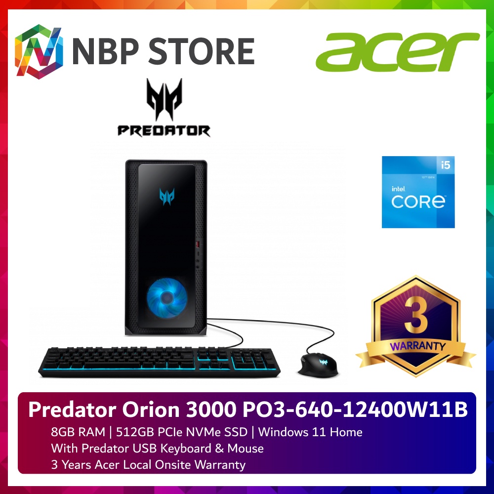 Acer Predator Orion 3000 PO3-640-12400W11B Gaming Desktop PC ( I5 ...