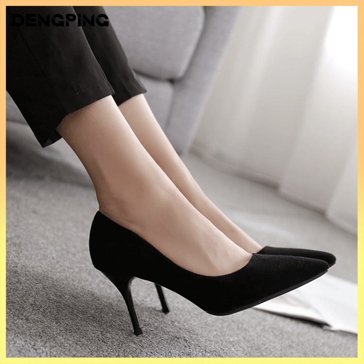 5cm7cm Women's Black Suede High Heels Pointed Toe Stiletto Mid-Heel ...
