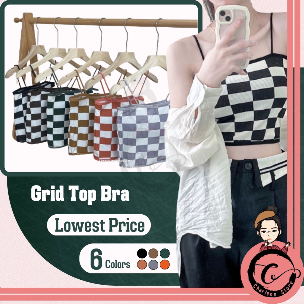 Ready Stock Grid Padded Strap Crop Singlet /Singlet Women Tanks ...