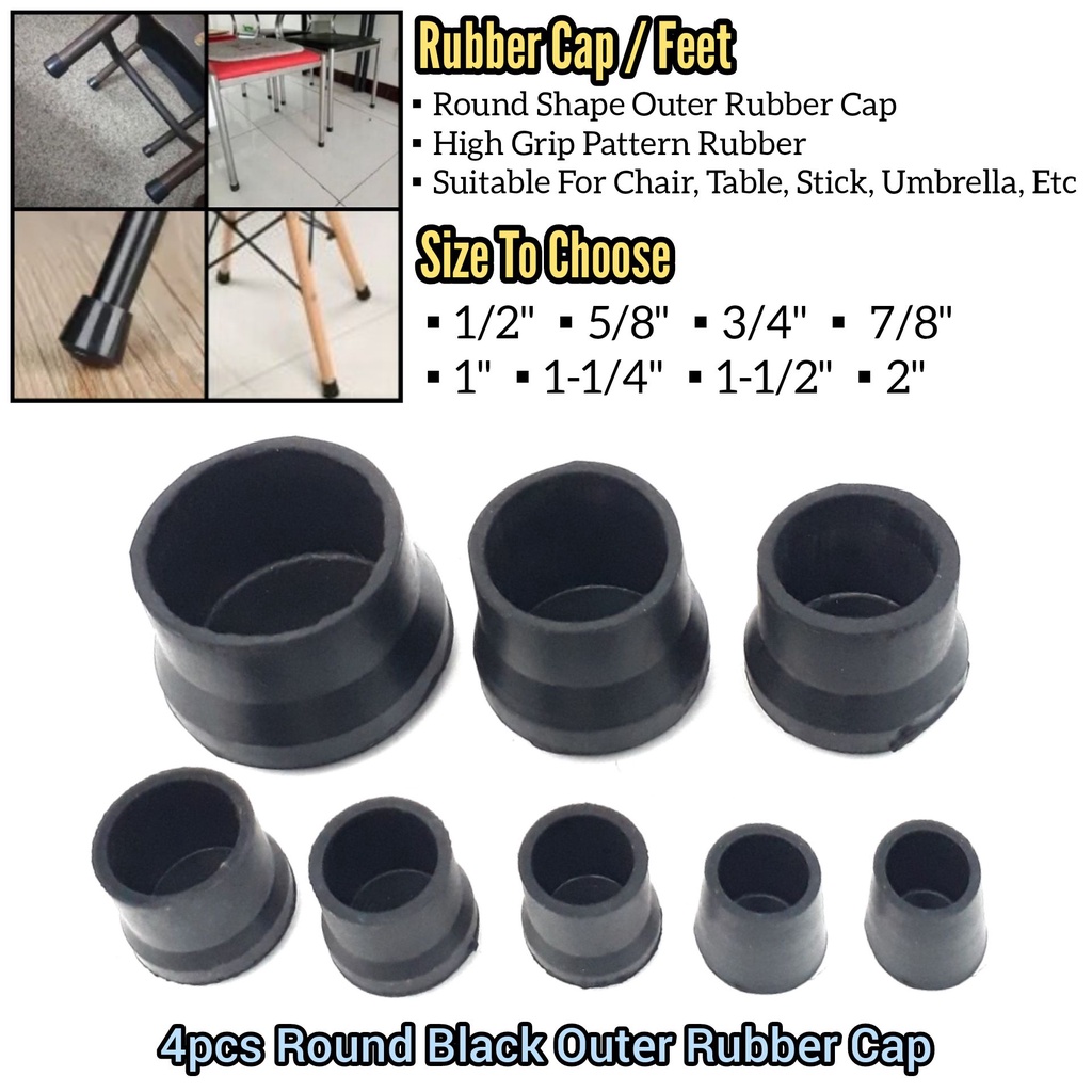4PCS ROUND BLACK RUBBER CAP STOPPER BUSH FOR CHAIR, FURNITURE CABINET ...