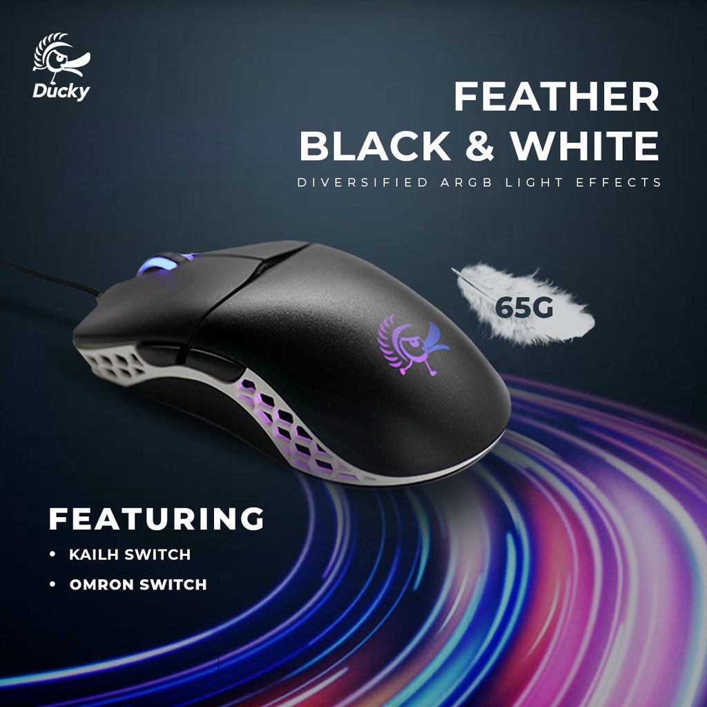 # DUCKY Feather Black & White - 65g Lightweight ARGB Gaming Mouse ...