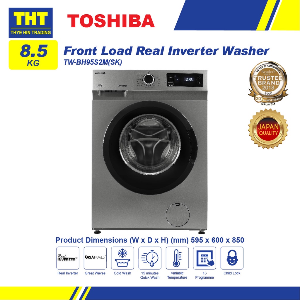 Toshiba 8.5KG Inverter Front Load Washer TW-BH95S2M(SK) | Shopee Malaysia