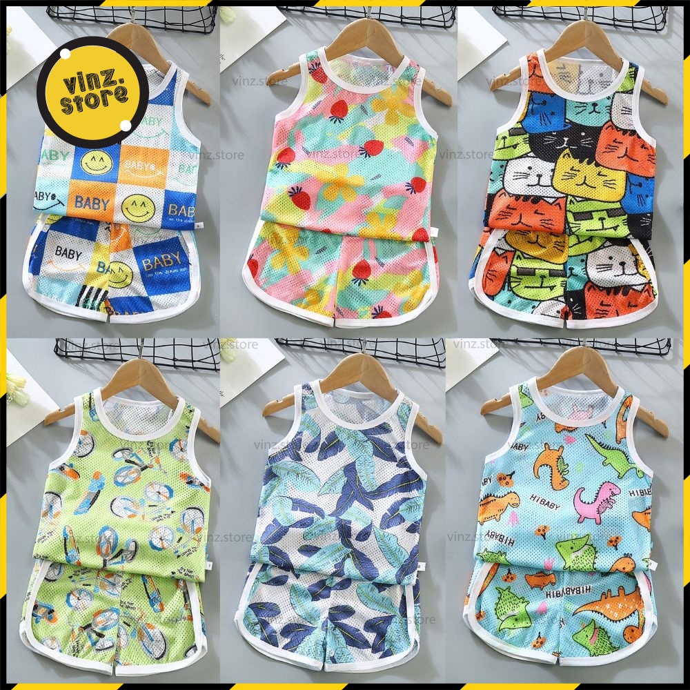 (9m-7years) Kids Singlet Set Shirt Pants Boy Girl Baju Budak Singlet ...
