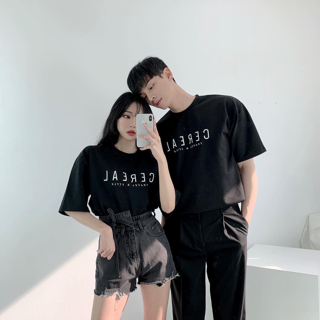 Basic Couple T-Shirt with Loose Sleeves for Men and Women with Simple ...