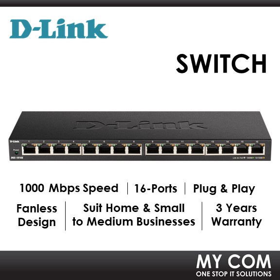 D-Link DGS-1016S 16-Port Gigabit Desktop Switch Rackmount Unmanage ...
