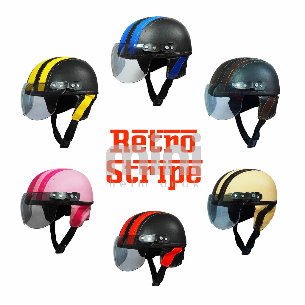 Mini Retro Children's Helmet with Stripe Model | Shopee Malaysia